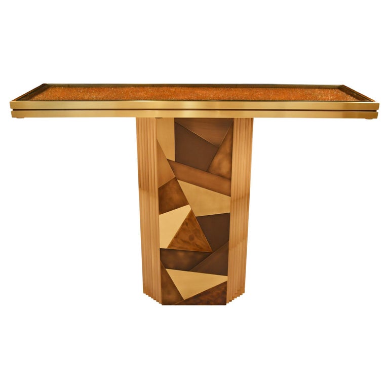 "Jigsaw" Console Table in Brass and Murano Glass Fragments at 1stDibs