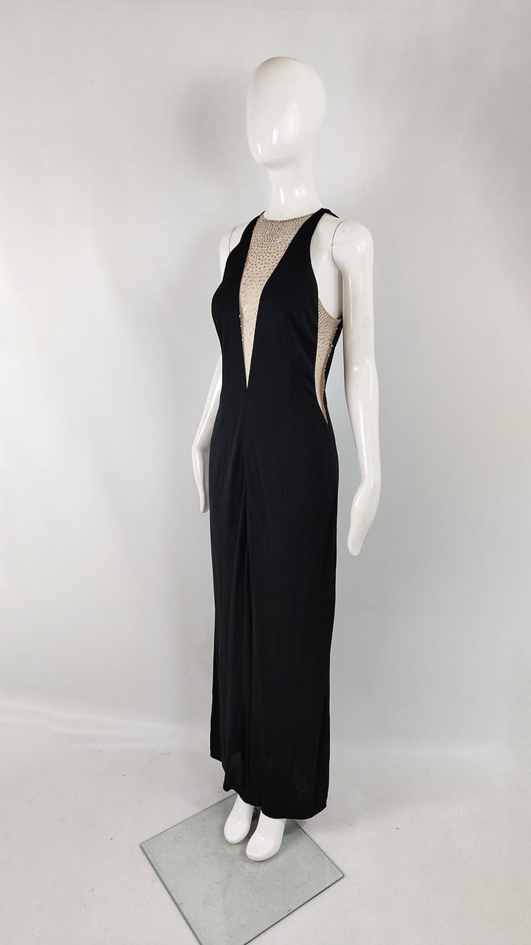 Jiki Of Monte Carlo Vintage Sexy Deep Plunge Neck Sheer Diamante