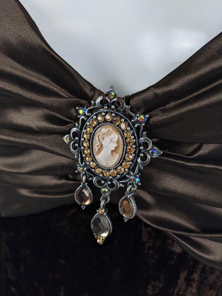 Jiki Of Monte Carlo Vintage Sexy Plunge Dress Brown Velvet And Satin