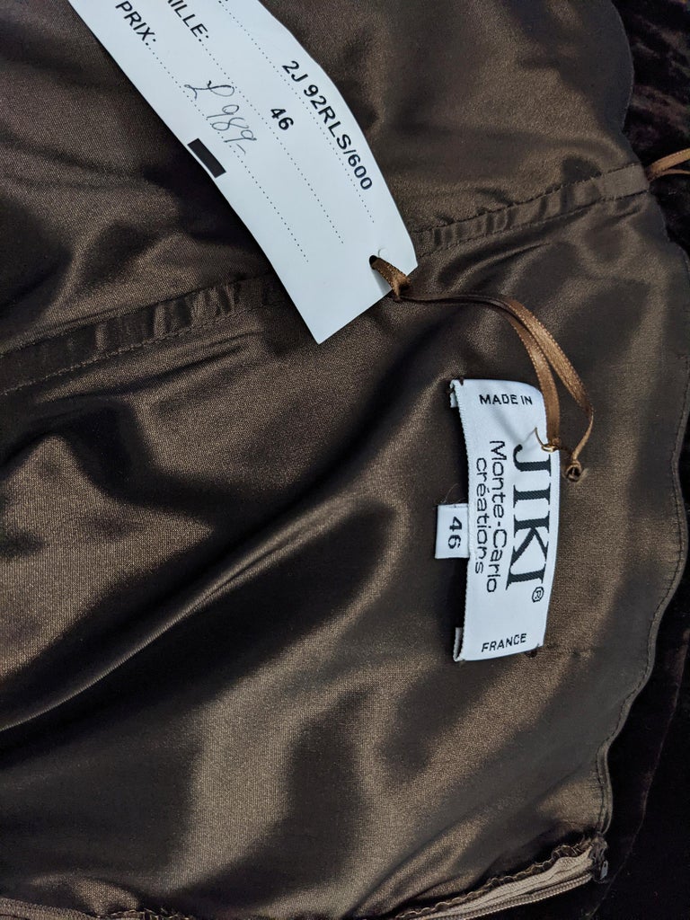 Jiki Of Monte Carlo Vintage Sexy Plunge Dress Brown Velvet And Satin