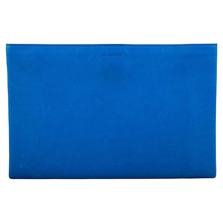 Jil Sander Blue/White Leather Triple Color Block Clutch For Sale at 1stDibs
