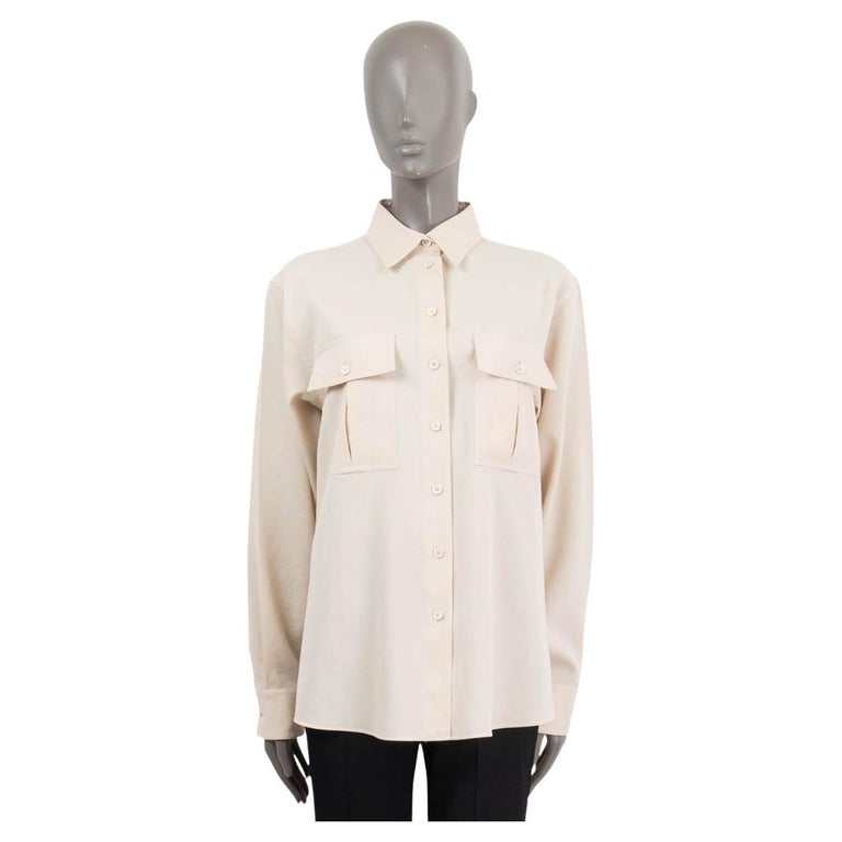 JIL SANDER ivory polyester PATCH POCKET UTILITARIAN Button Up Shirt 36 ...