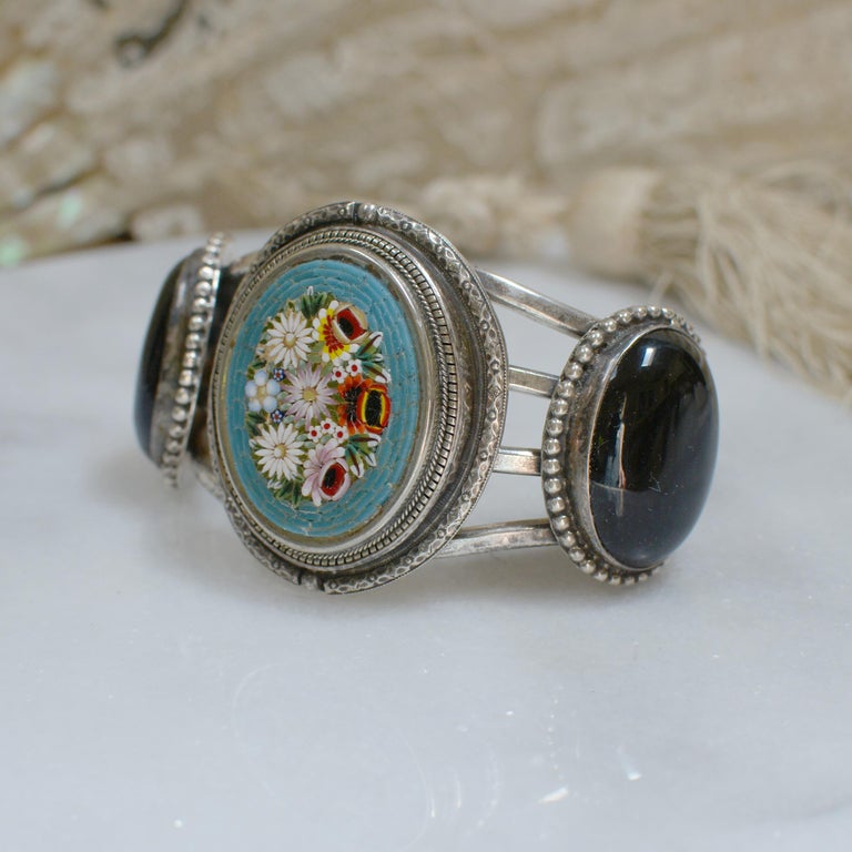 Jill Garber Antique Floral Venetian Tesserae Micro Mosaic and Onyx Cuff ...