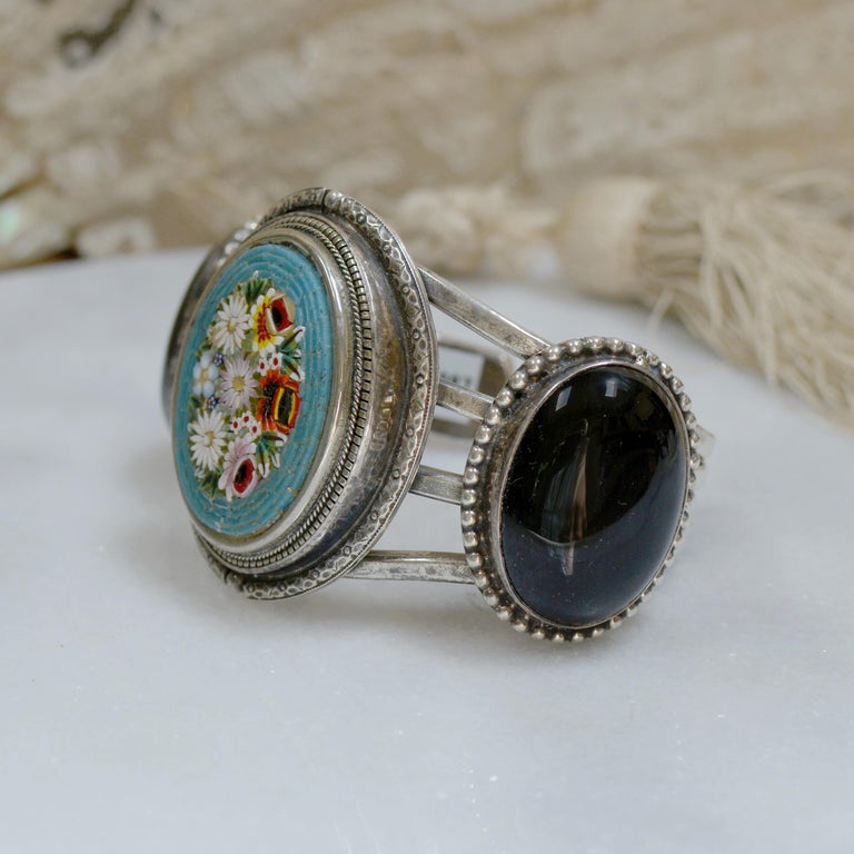 Jill Garber Antique Floral Venetian Tesserae Micro Mosaic and Onyx Cuff ...