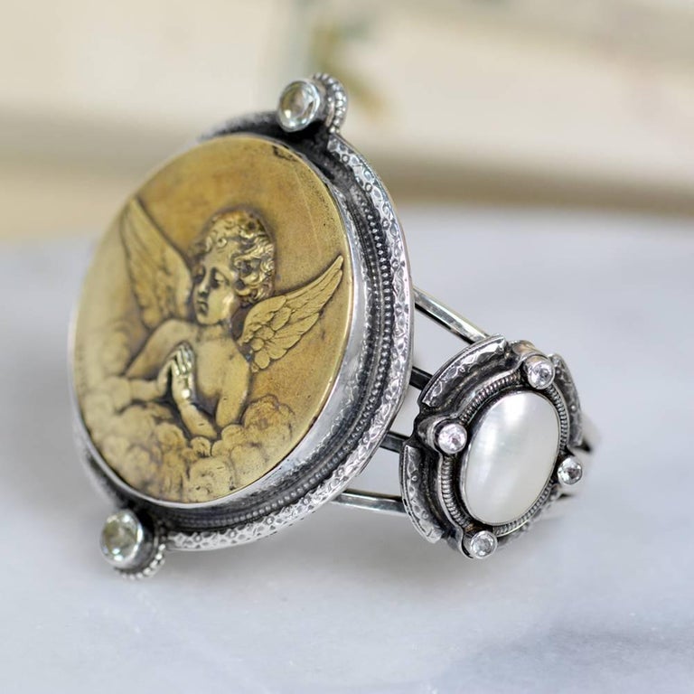 Jill Garber French Art Nouveau Angel Medal Cuff Bracelet with ...