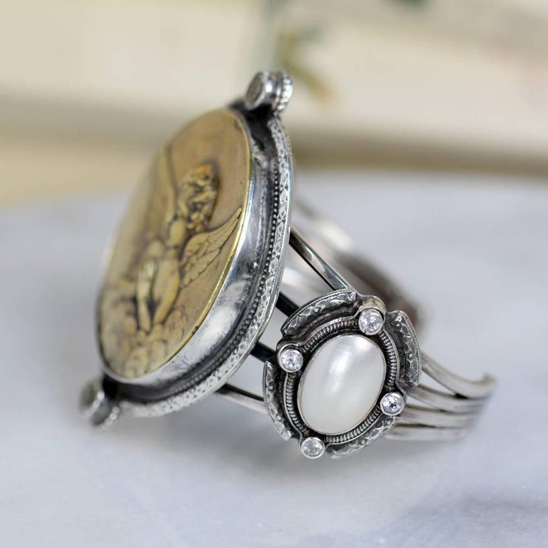 Jill Garber French Art Nouveau Angel Medal Cuff Bracelet with ...