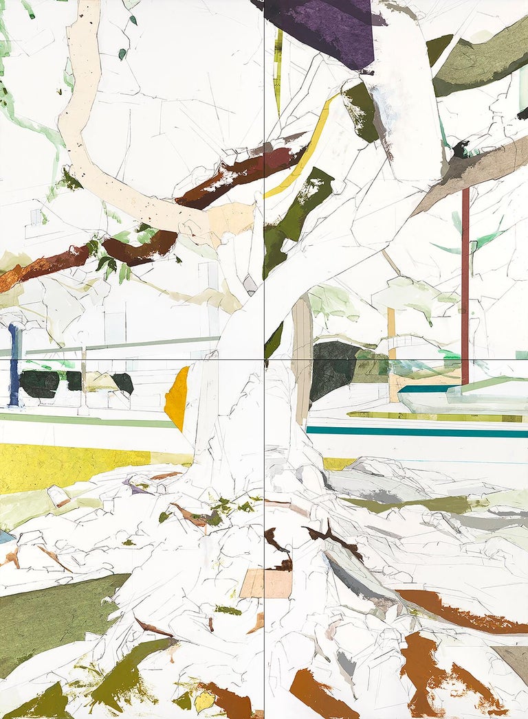 Jill Lear - ECXLII- Abstracted tree landscape mixed media on 4 panels ...