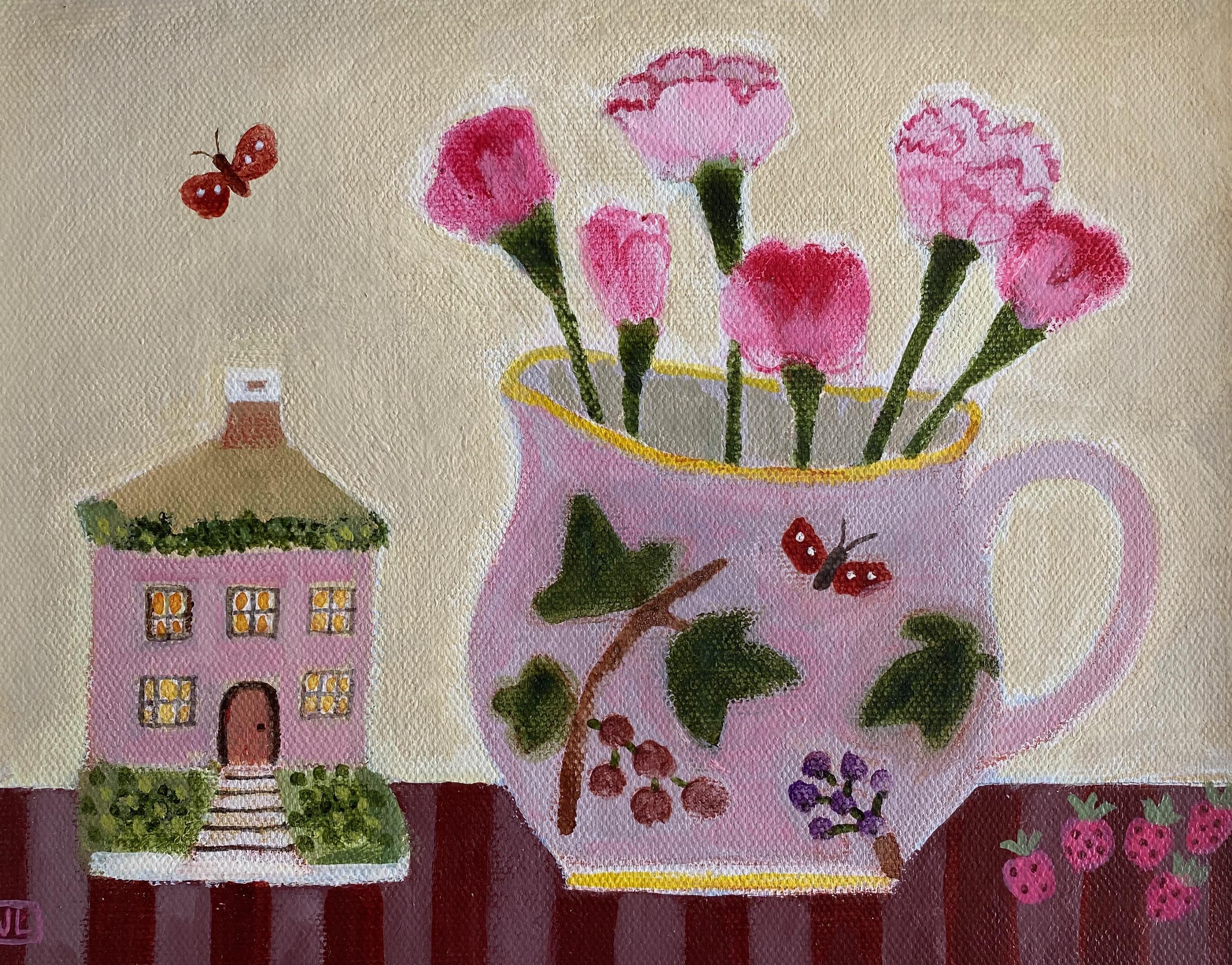 Jill Leman - Pinks and Butterfly -Original artwork-floral Still Life ...