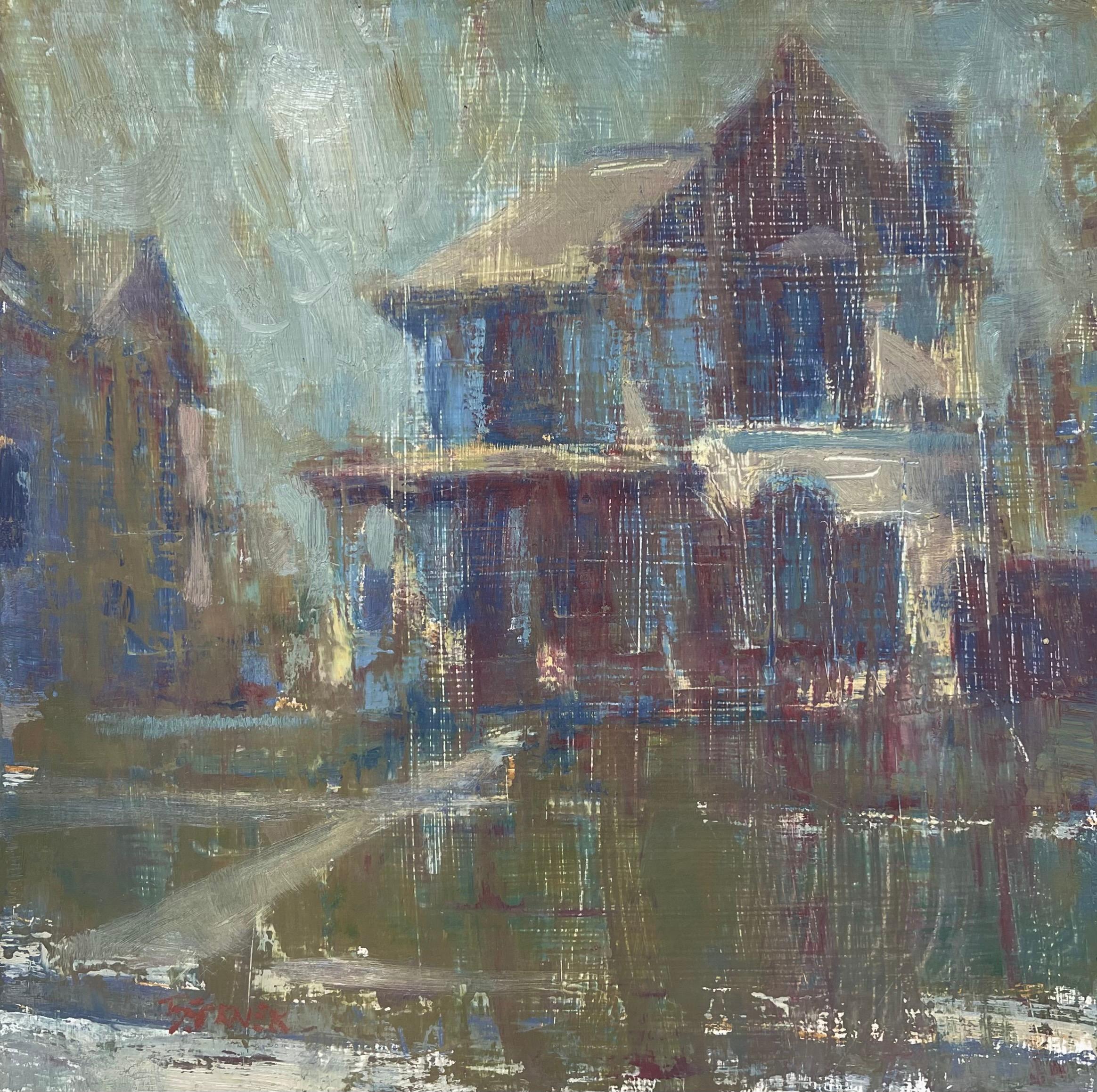 Jim Beckner - "Sidewalks in Greys," Oil Painting For Sale at 1stDibs