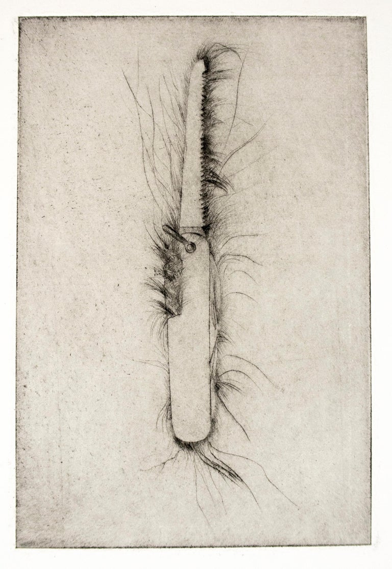 Jim Dine - Drypoint: Hand saw by Jim Dine, black and white tool still ...