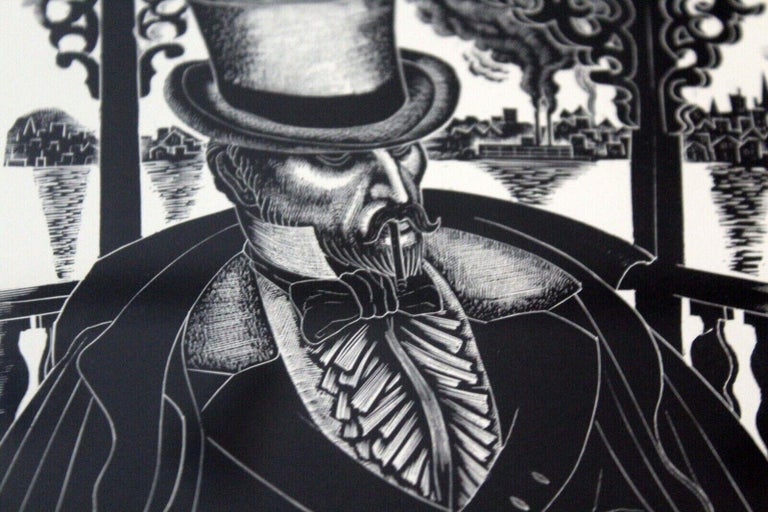 Jim Flora Modern Woodcut Print Untitled Gentleman Shuffling Cards ...
