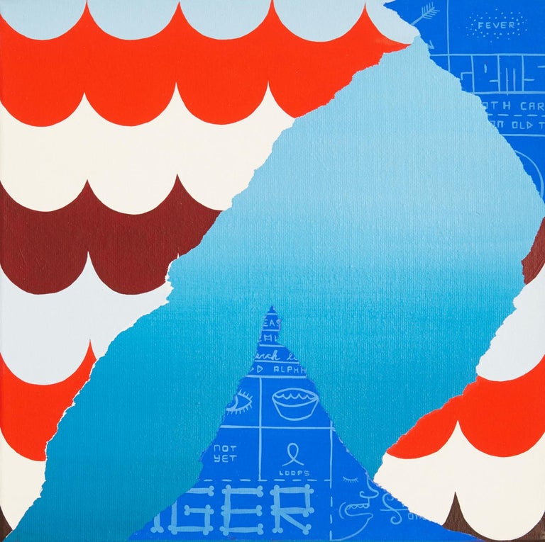 Jim Houser - "DANGER!", Blue, Red, and White Abstract Acrylic Paint and ...