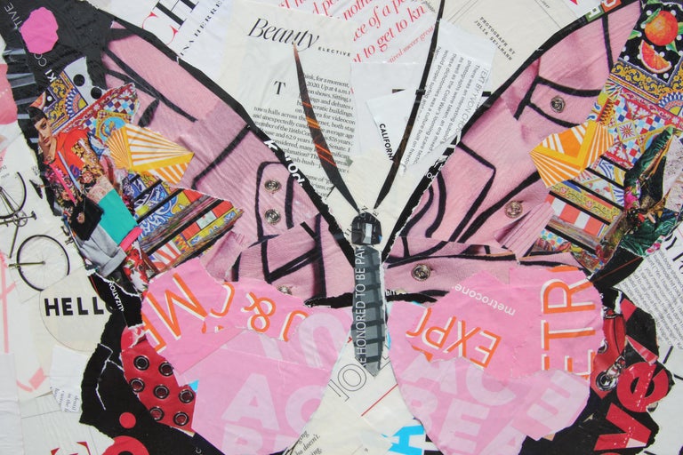 Jim Hudek - Contemporary Pink Butterfly Mixed Media Pop Art Magazine ...