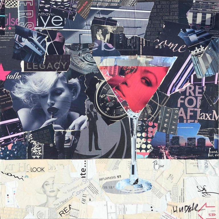 Jim Hudek - Square Abstract Red Martini Glass Mixed Media Art Pop Art ...