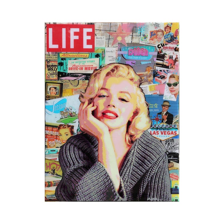 Jim Hudek - Collage de médias mixtes contemporains colorés Pop Art pour ...