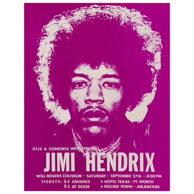 Jimi Hendrix Original Vintage Concert Handbill Poster, Ft. Worth, Texas ...