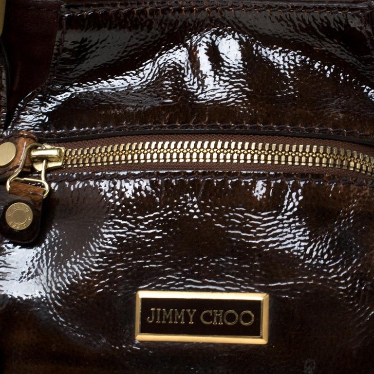 Jimmy Choco Brown Patent Leather and Suede Mahala Satchel For Sale at ...