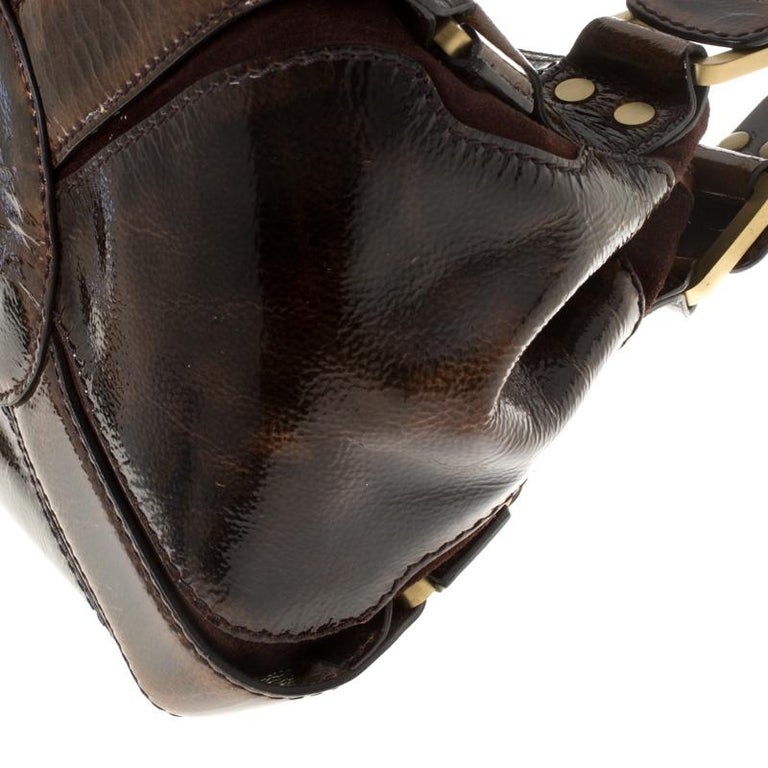 Jimmy Choco Brown Patent Leather and Suede Mahala Satchel at 1stDibs