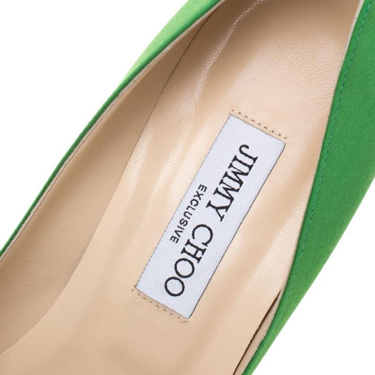 Jimmy Choo Apple Green Satin Manda Crystal Embellished Pointed Toe ...