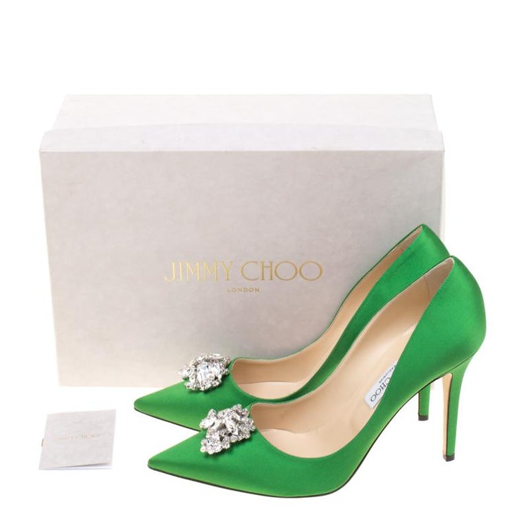 Jimmy Choo Apple Green Satin Manda Crystal Embellished Pointed Toe ...