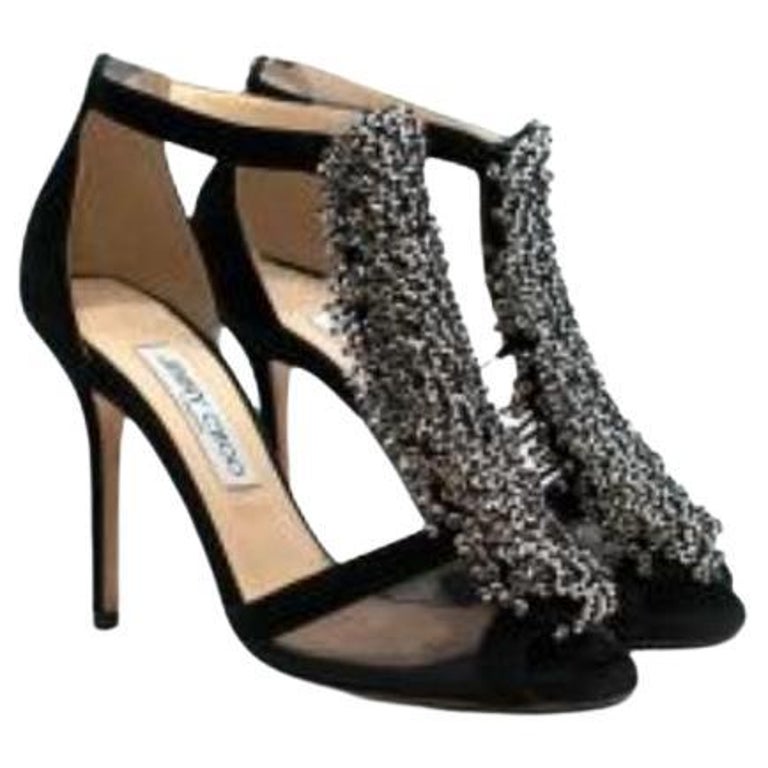 Jimmy Choo Bead Embellished Black Suede Heels For Sale at 1stDibs