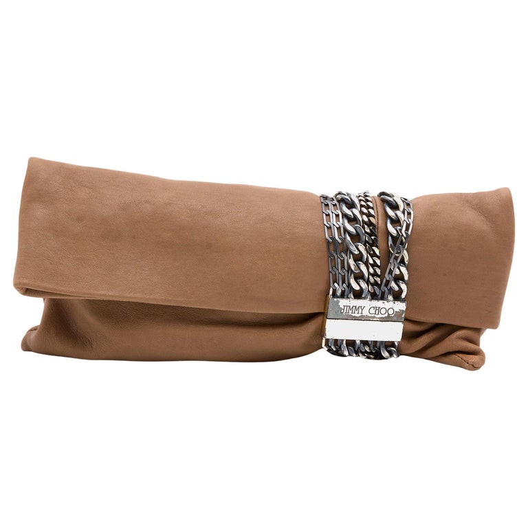 Jimmy Choo Beige Leather Chandra Fold over Clutch For Sale at 1stDibs