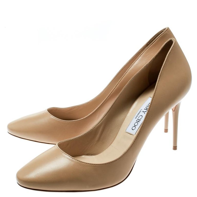 Jimmy Choo Beige Leather Esme Almond Toe Pumps Size 41 For Sale at 1stDibs