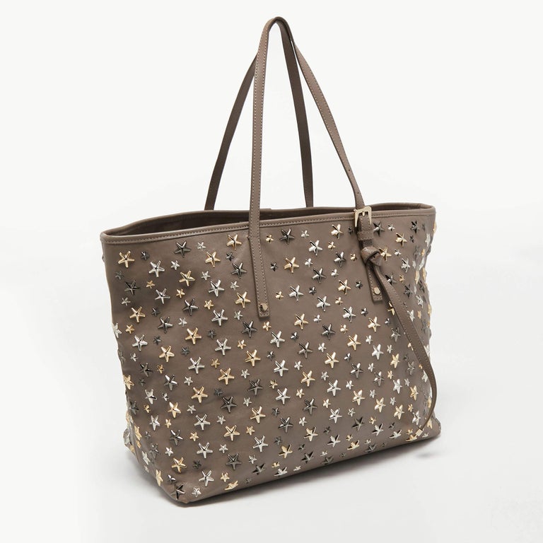 Jimmy Choo Beige Leather Sasha Star Studded Tote For Sale at 1stDibs