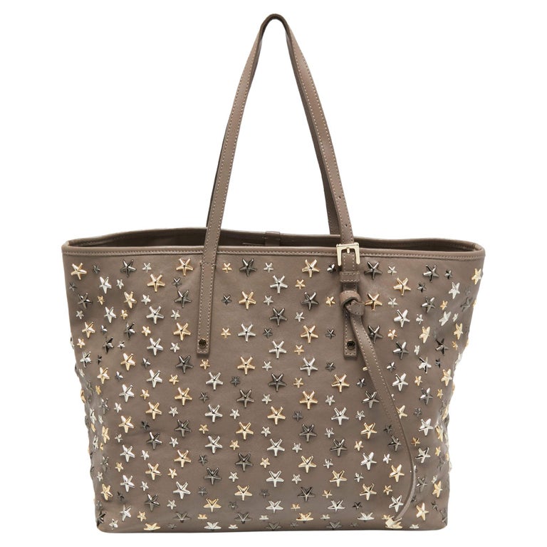 Jimmy Choo Beige Leather Sasha Star Studded Tote For Sale at 1stDibs