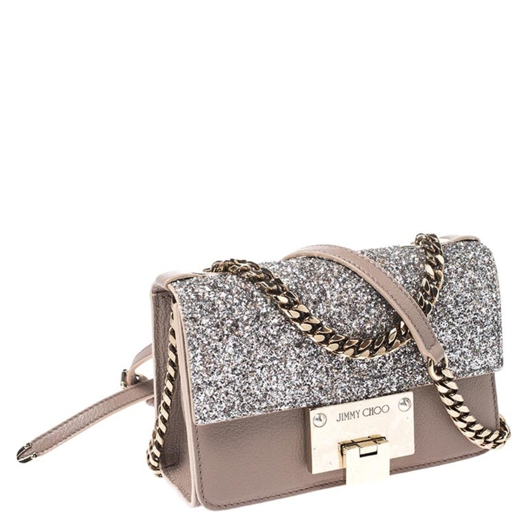 Jimmy Choo Beige/Silver Leather and Glitters Rebel Soft Mini Crossbody ...