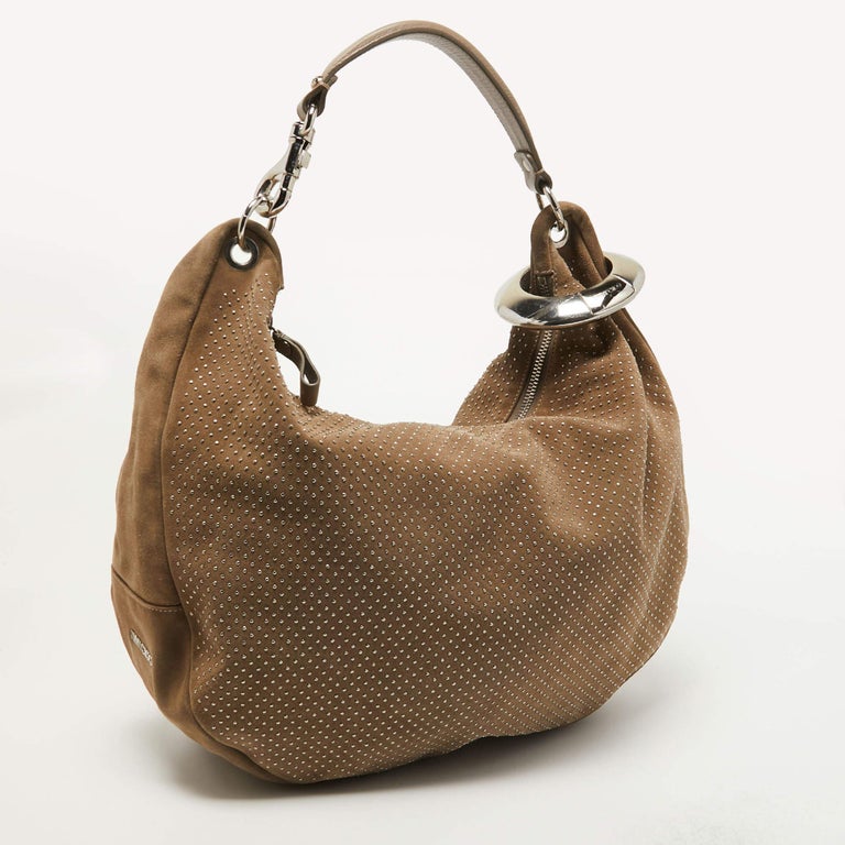 Jimmy Choo Beige Suede and Leather Studded Sky Bangle Hobo For Sale at ...