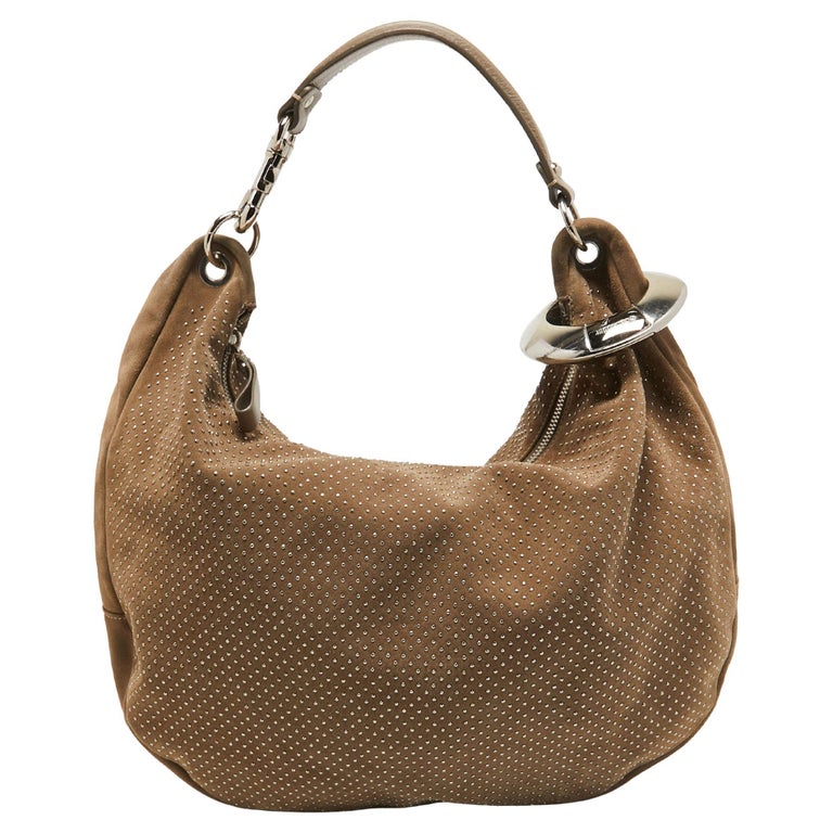 Jimmy Choo Beige Suede and Leather Studded Sky Bangle Hobo For Sale at ...