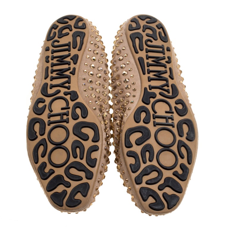 Jimmy Choo Beige Suede Wheel Crystal Studded Smoking Slippers Size 38.5 ...