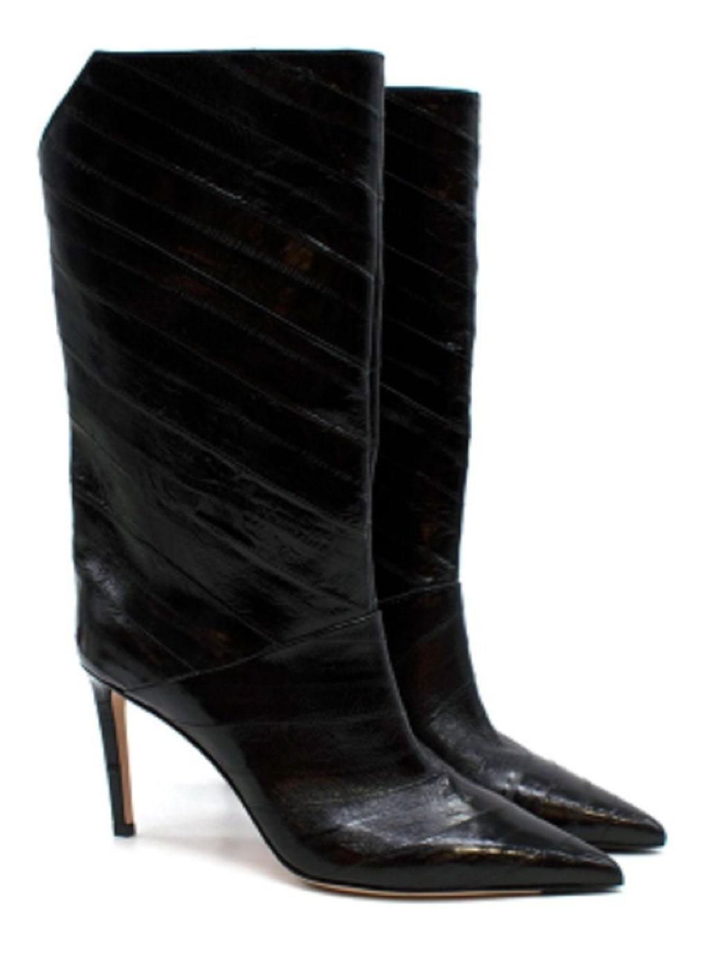 Jimmy Choo Beren 85 Black Striped Eel Leather Knee High Boots For Sale ...
