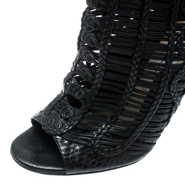 Jimmy Choo Black Braided Leather Java Peep Toe Ankle Boots Size 39 at ...