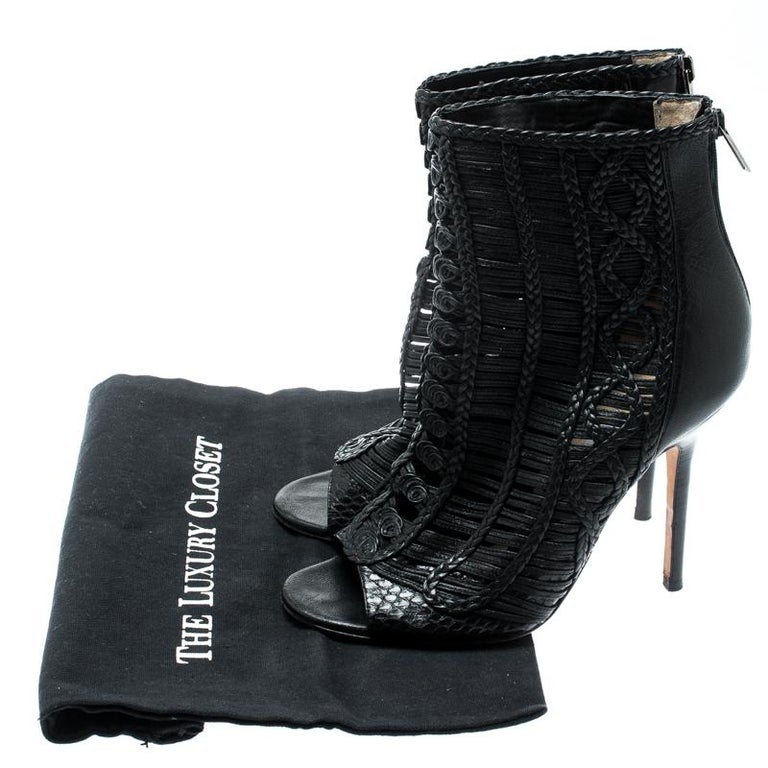 Jimmy Choo Black Braided Leather Java Peep Toe Ankle Boots Size 39 at ...