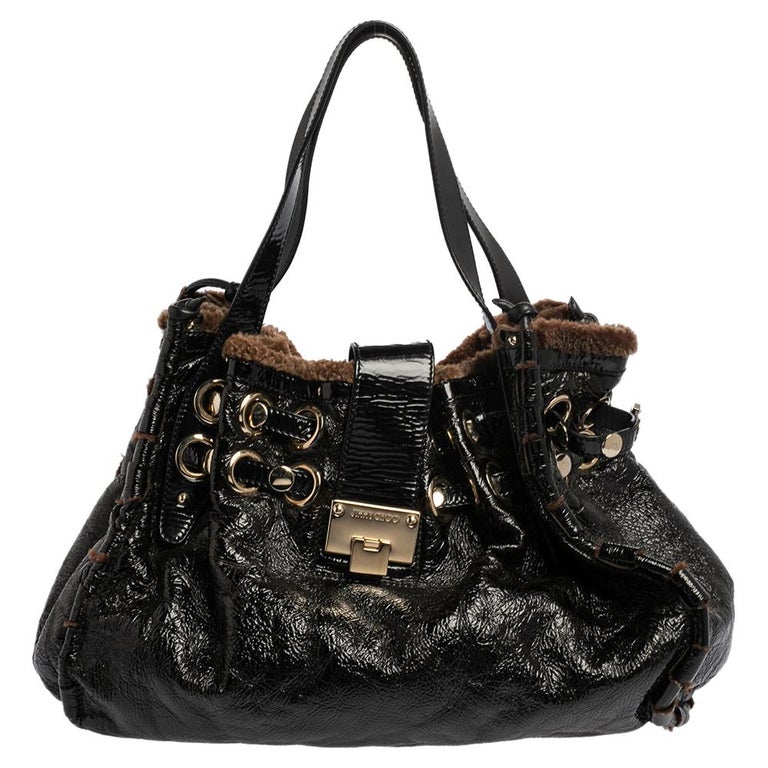Jimmy Choo Black/Brown Patent Leather and Shearling Ramona Shoulder Bag ...