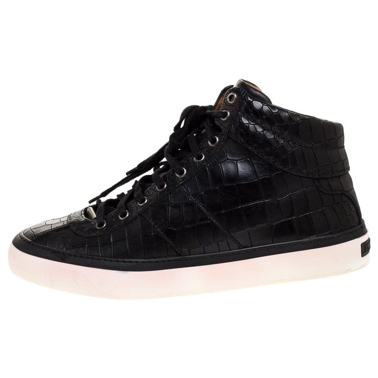 Jimmy Choo Black Croc Embossed Leather Belgravia High Top Sneakers Size ...