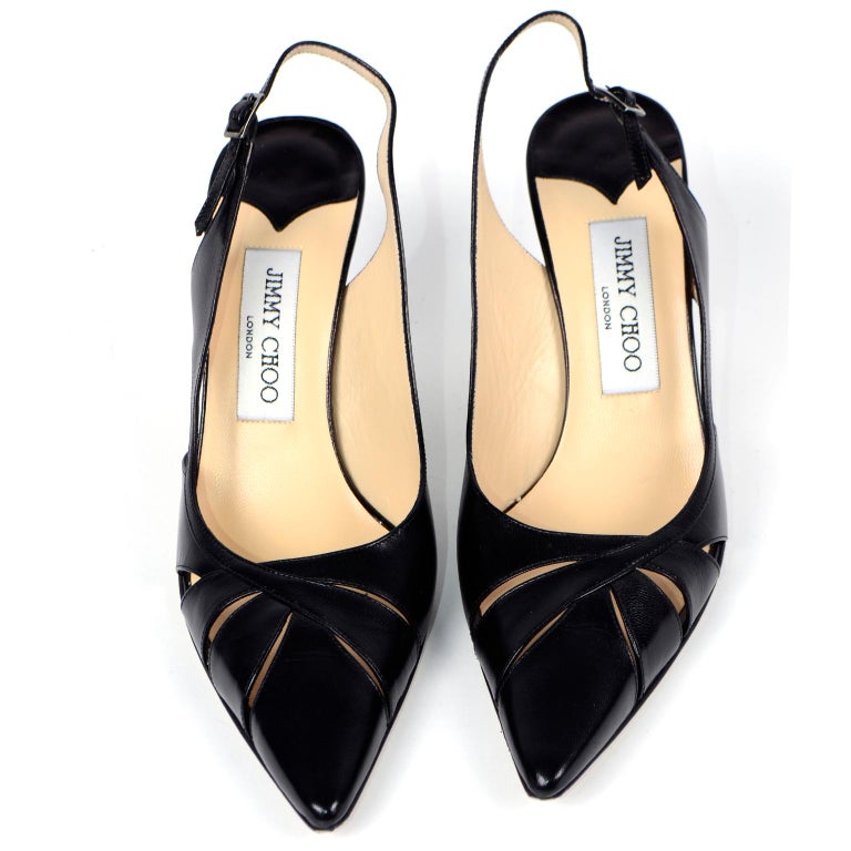 Jimmy Choo Black Cutout Slingback Pointed Toe Shoes With Original Box ...