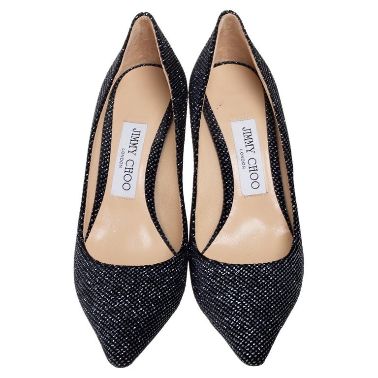 Jimmy Choo Black Glitter Velvet Romy 85 Pumps Size 36.5 at 1stDibs