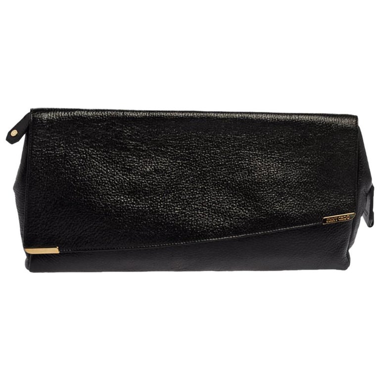 Jimmy Choo Black Glossy Pebbled Leather Allison Clutch at 1stDibs