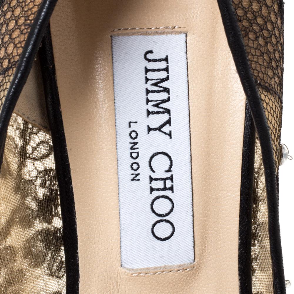 Jimmy Choo Black Lace And Leather Trim Embellished Pointed Toe Pumps ...
