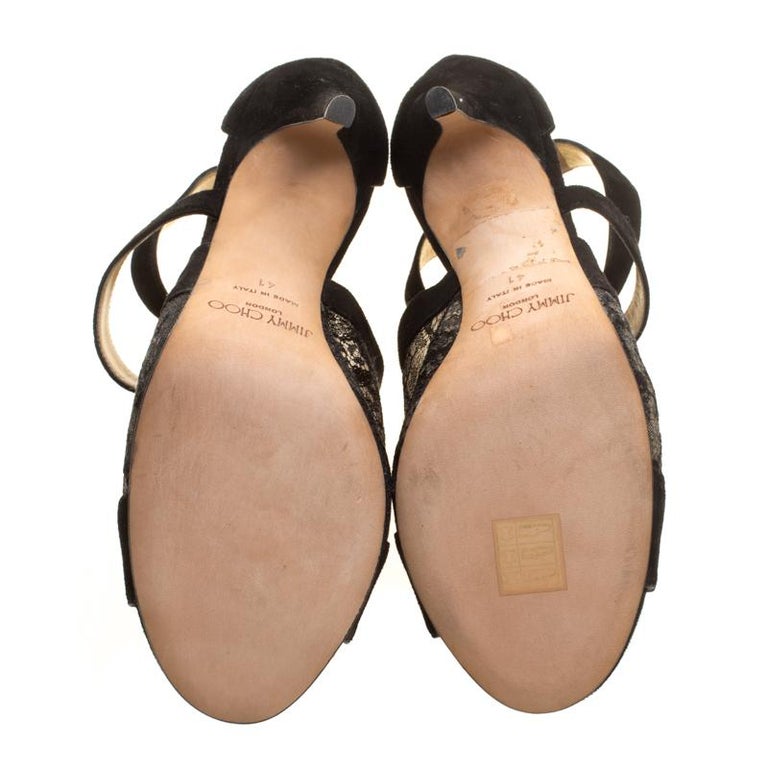 Jimmy Choo Black Lace and Suede Vantage Cross Strap Peep Toe Sandals ...