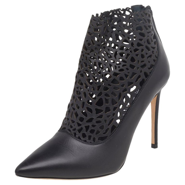 Jimmy Choo Black Laser Cut Leather Maurice 100 Booties Size 37.5 For ...