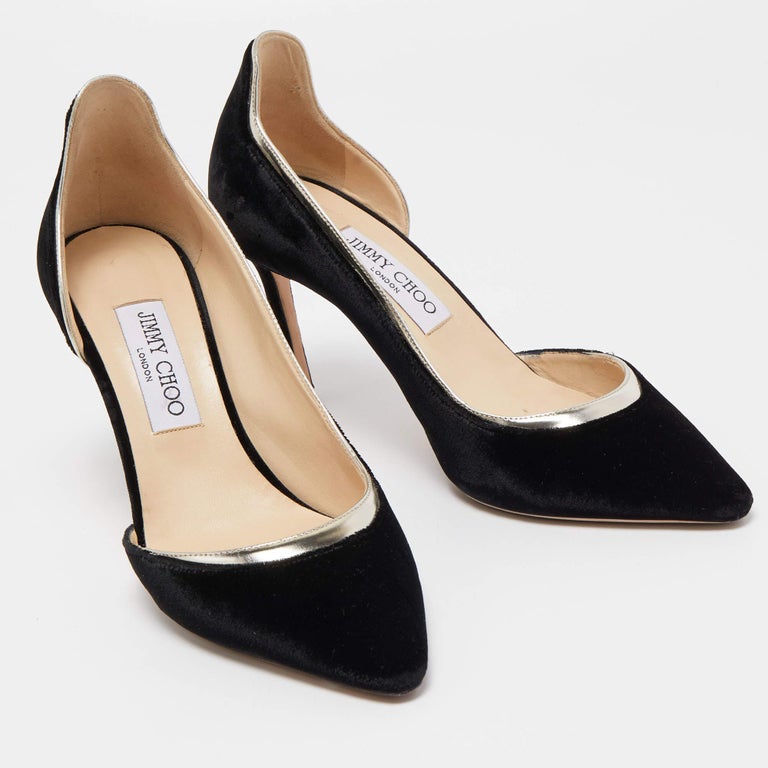 Jimmy Choo Black Leather and Velvet Dorsay Pumps Size 39 For Sale at ...