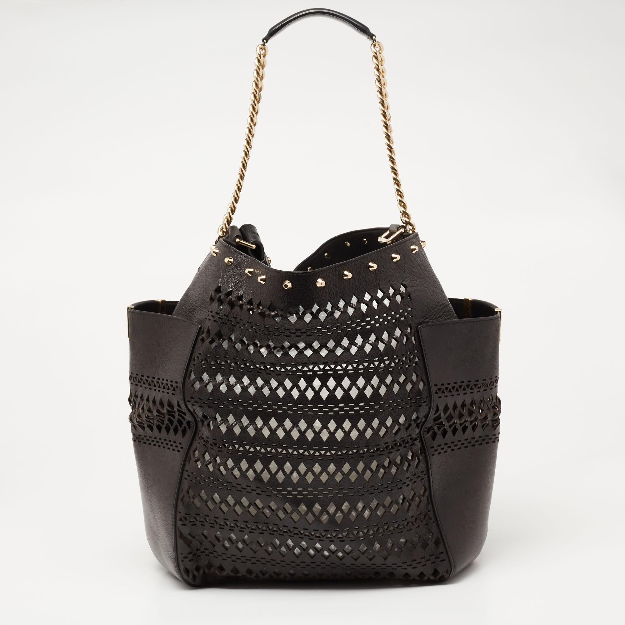 Jimmy Choo Black Leather Anna Lasercut Shoulder Bag at 1stDibs | jimmy ...