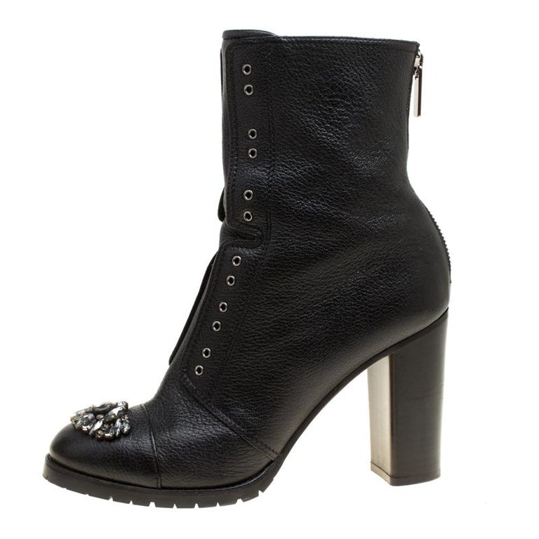 Jimmy Choo Black Leather Crystal Embellished Datchet Ankle Boots Size ...