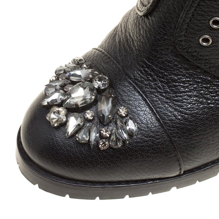 Jimmy Choo Black Leather Crystal Embellished Datchet Ankle Boots Size ...
