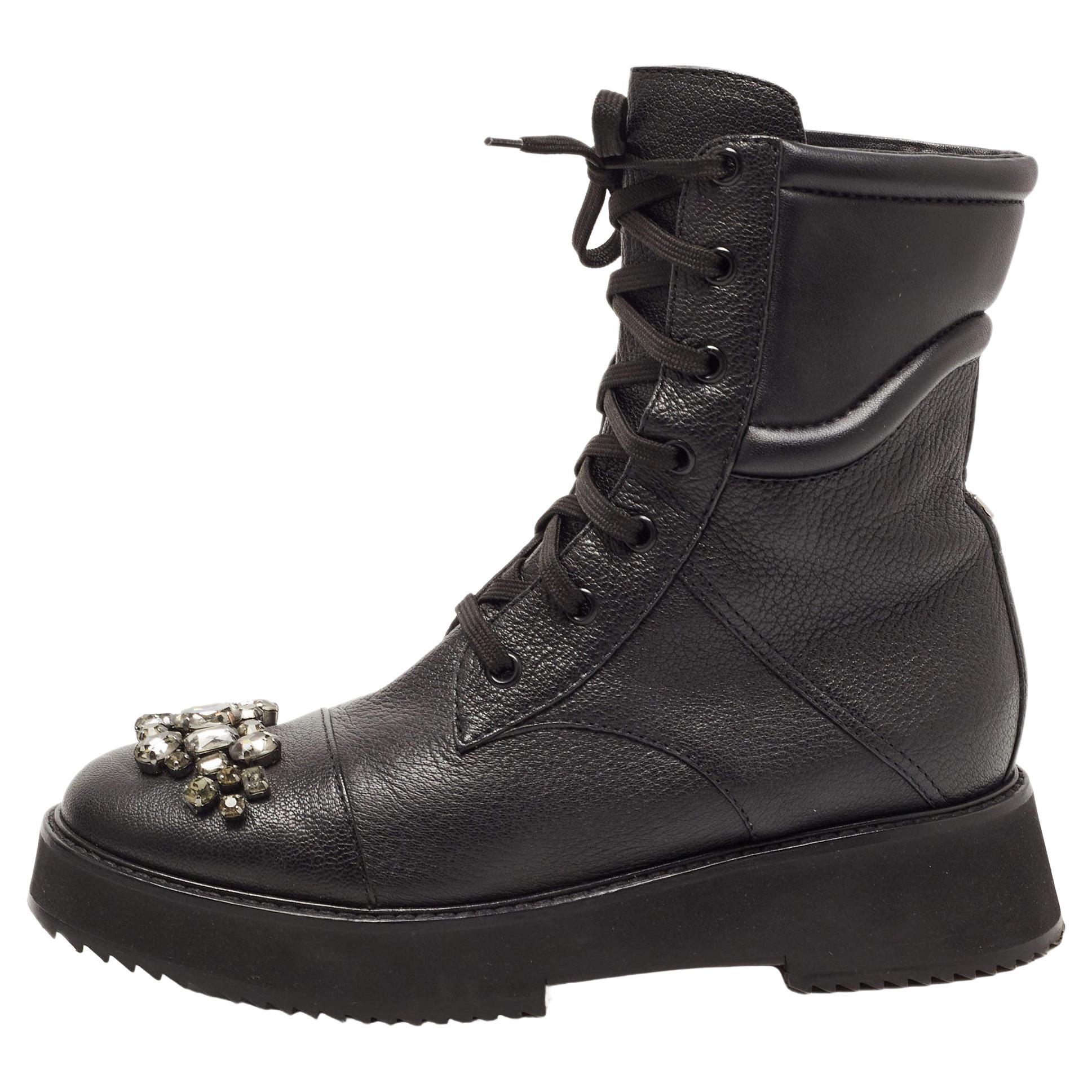 Jimmy Choo Black Leather Crystal Embellished Hadley Ankle Boots Size 38 ...