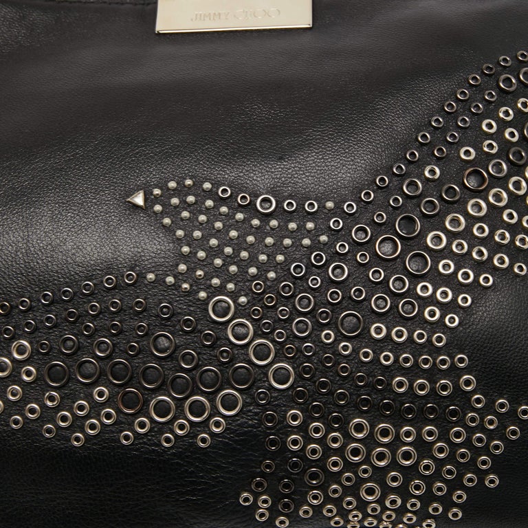 Jimmy Choo Black Leather Eagle Studded Clutch For Sale at 1stDibs